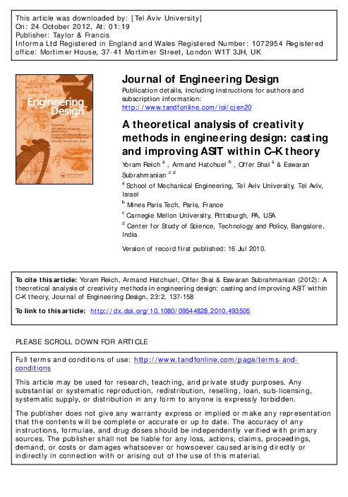 (PDF) A theoretical analysis of creativity methods in engineering design: casting and improving ...