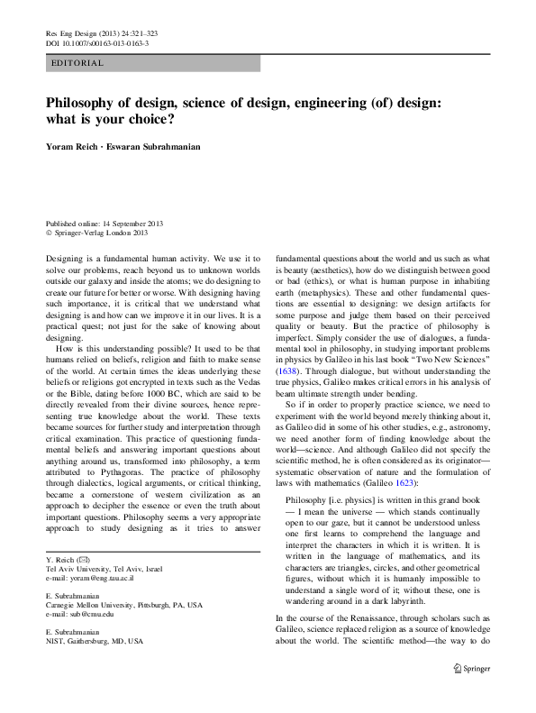(PDF) Philosophy of design, science of design, engineering (of) design ...