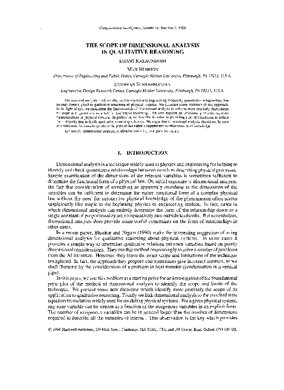 (PDF) The Scope of Dimensional Analysis in Qualitative Reasoning