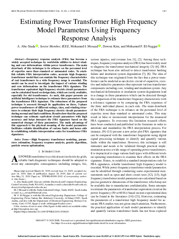 Pdf Estimating Power Transformer High Frequency Model Parameters Using Frequency Response Analysis