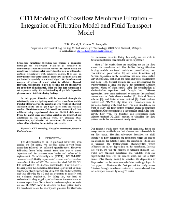 (PDF) CFD Modeling of Crossflow Membrane Filtration-Integration of Filtration Model and Fluid ...