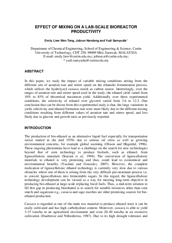 (PDF) Effect of Mixing on a Lab-Scale Bioreactor Productivity