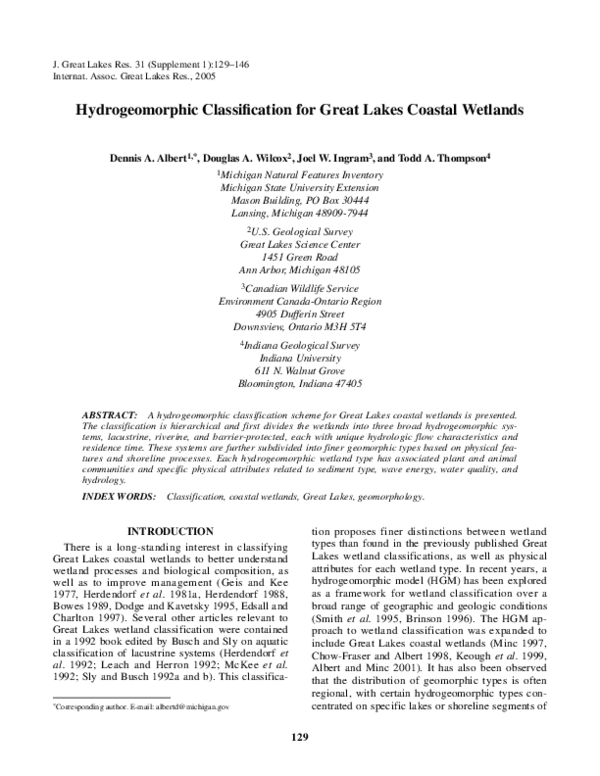 (PDF) Hydrogeomorphic Class. of Great Lakes Wetlands