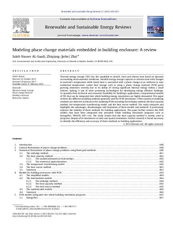(PDF) Modeling phase change materials embedded in building enclosure: A ...