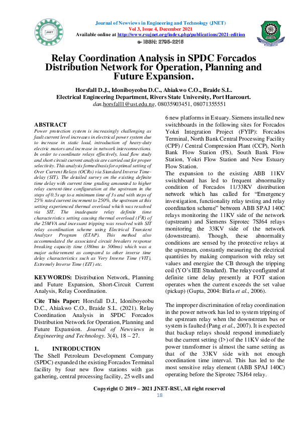 (PDF) Relay Coordination Analysis in SPDC Forcados Distribution Network for Operation, Planning ...