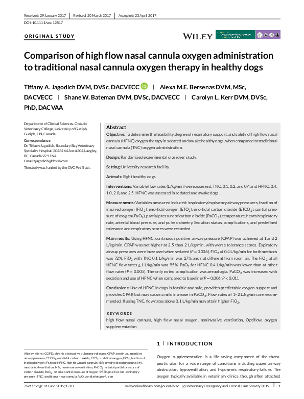 (PDF) Comparison of high flow nasal cannula oxygen administration to ...