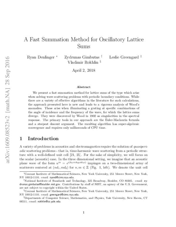 Pdf A Fast Summation Method For Oscillatory Lattice Sums