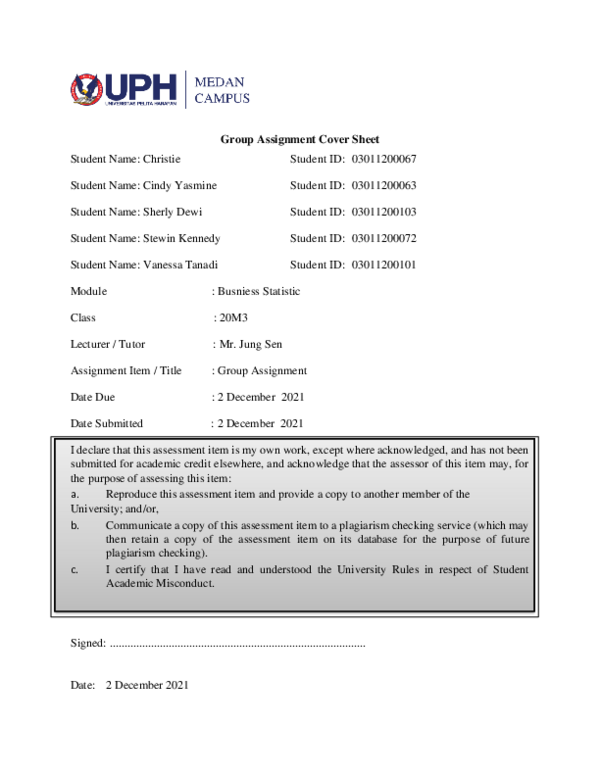(PDF) Group Assignment Cover Sheet | christie lie - Academia.edu