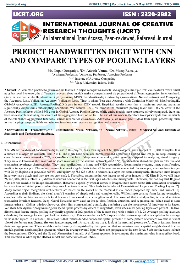 (PDF) Predict Handwritten Digit with CNN and Compare Types of Pooling ...