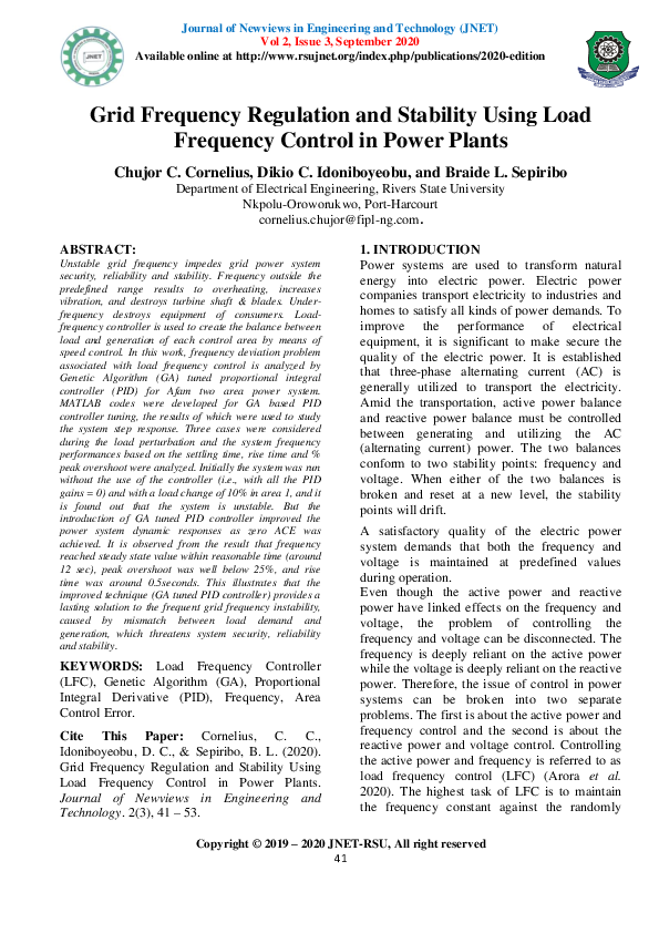 (PDF) Grid Frequency Regulation and Stability Using Load Frequency ...