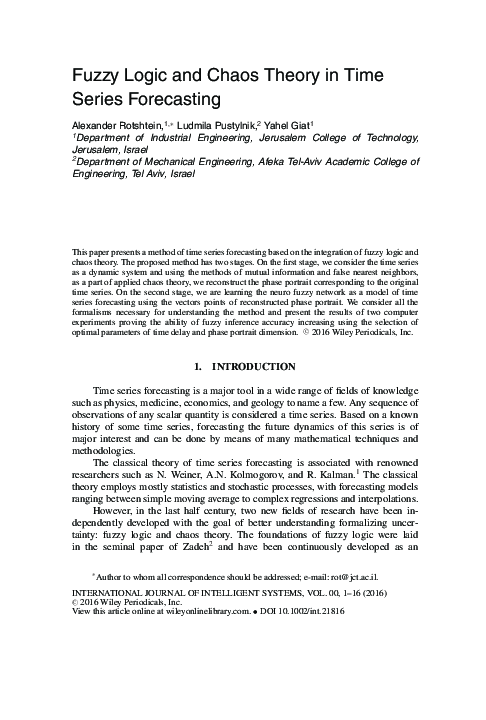 (PDF) Fuzzy Logic and Chaos Theory in Time Series Forecasting