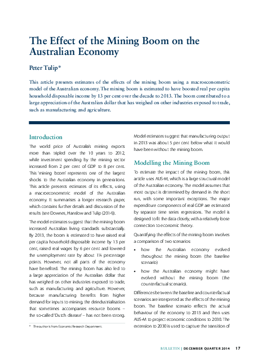 (PDF) The Effect of the Mining Boom on the Australian Economy