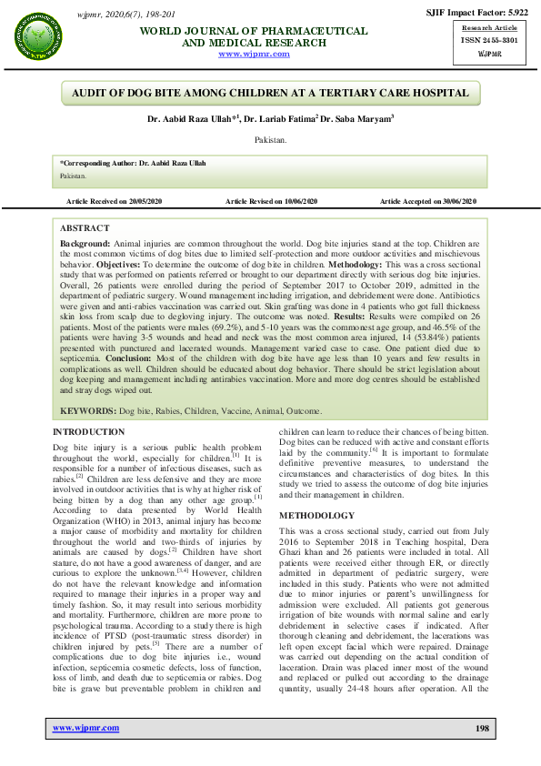 (PDF) Audit of Dog Bite Among Children at a Tertiary Care Hospital