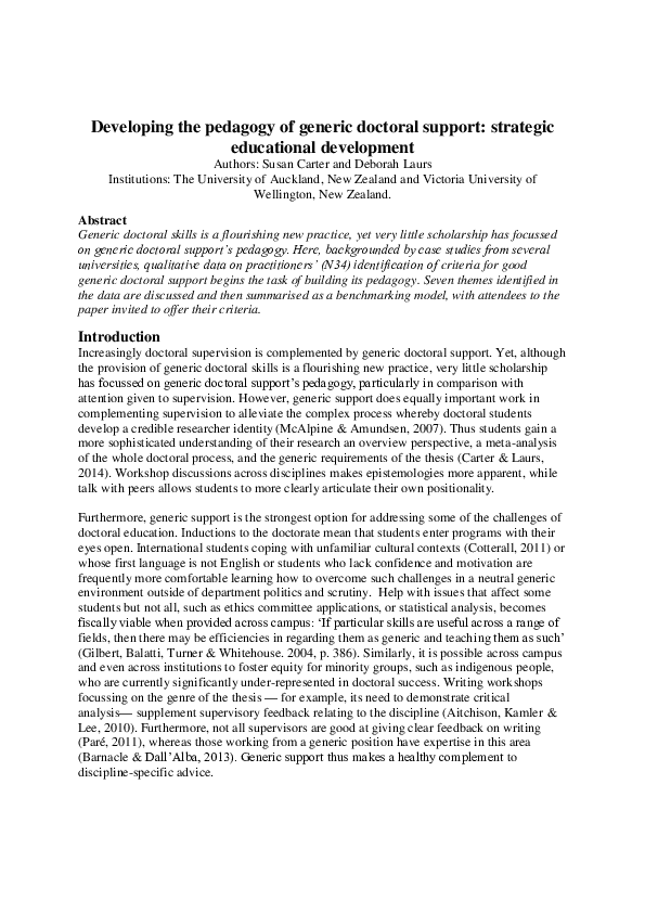 (PDF) Developing the pedagogy of generic doctoral support: strategic ...