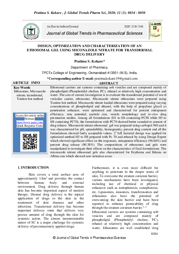 (PDF) Design, Optimization and Characterization of an Ethosomal Gel ...