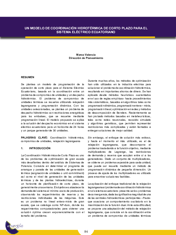(PDF) Un Modelo De Coordinación Hidrotérmica De Corto Plazo Para El Sistema Eléctrico ...