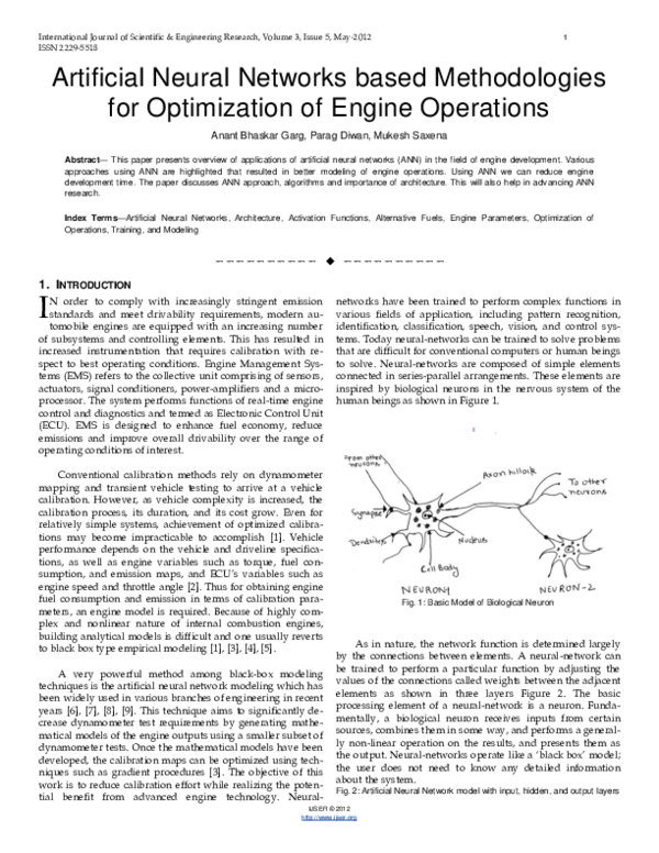 (PDF) Artificial Neural Networks based Methodologies for Optimization of Engine Operations