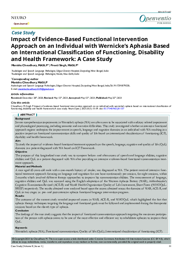 (PDF) Impact of Evidence-Based Functional Intervention Approach on an ...