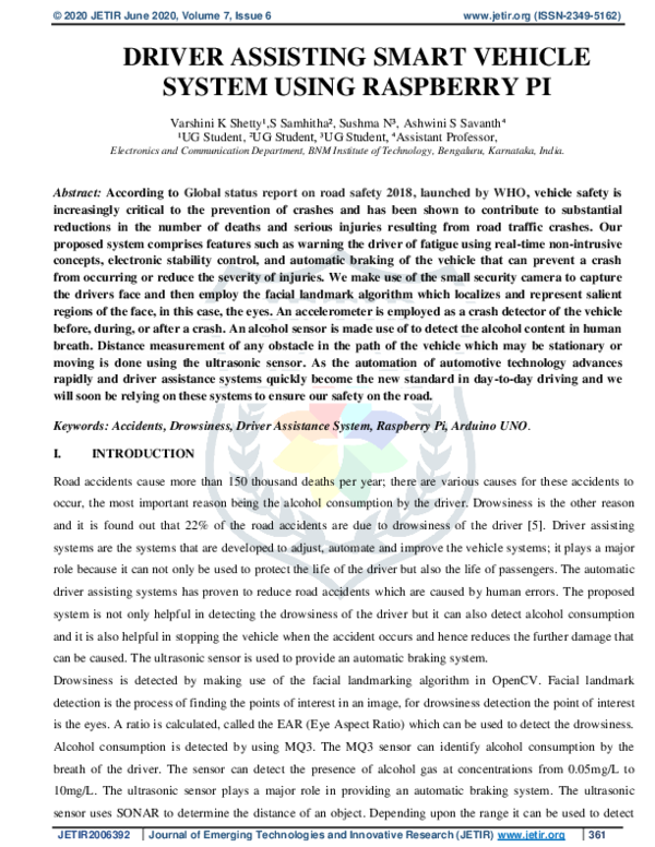 (PDF) Driver Assisting Smart Vehicle System Using Raspberry Pi