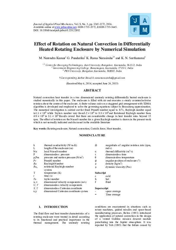 (PDF) Effect of Rotation on Natural Convection in Differentially Heated Rotating Enclosure by ...