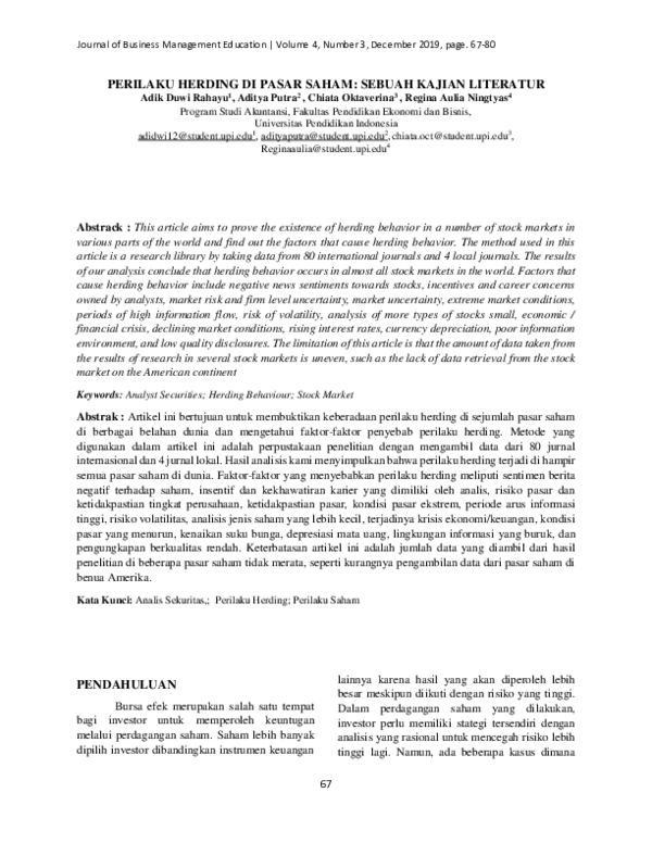 (PDF) Perilaku Herding Di Pasar Saham: Sebuah Kajian Literatur