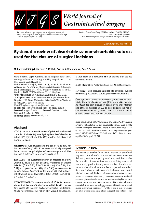 (PDF) Systematic review of absorbable vs non-absorbable sutures used ...