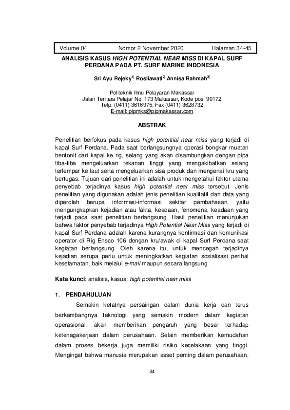 (PDF) Analisis Kasus High Potential Near Miss DI Kapal Surf Perdana ...