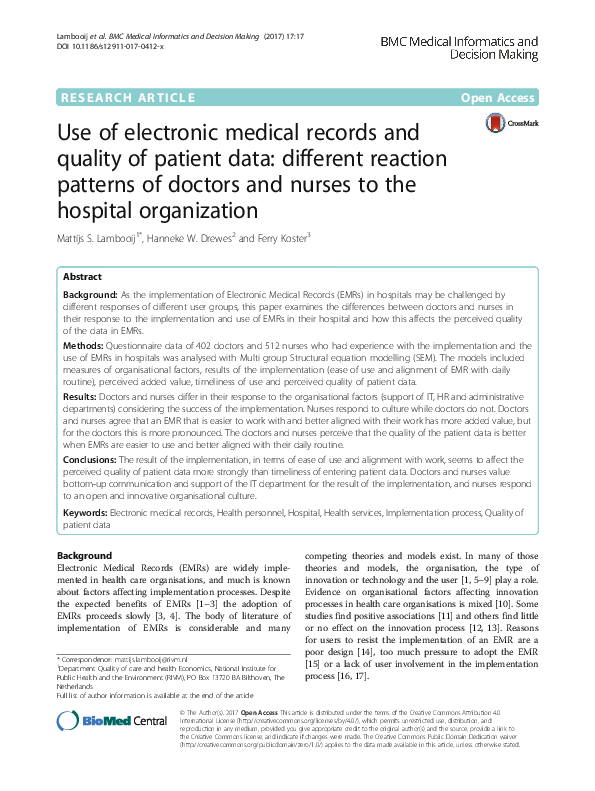 (PDF) Use of electronic medical records and quality of patient data ...