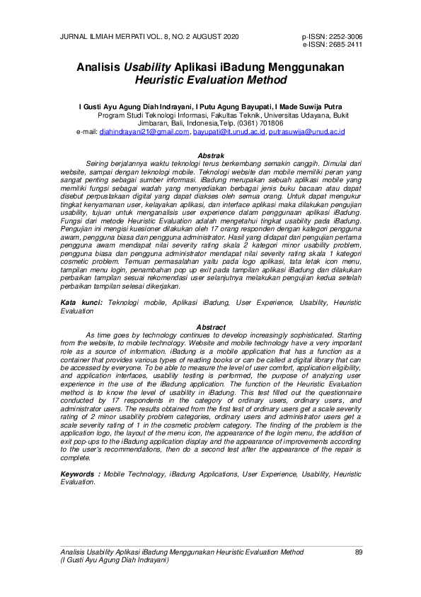 (PDF) Analisis Usability Aplikasi iBadung Menggunakan Heuristic Evaluation Method