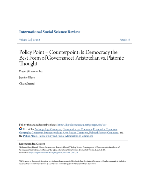 (PDF) Policy Point-Counterpoint: Is Democracy the Best Form of Governance? Aristotelian vs ...
