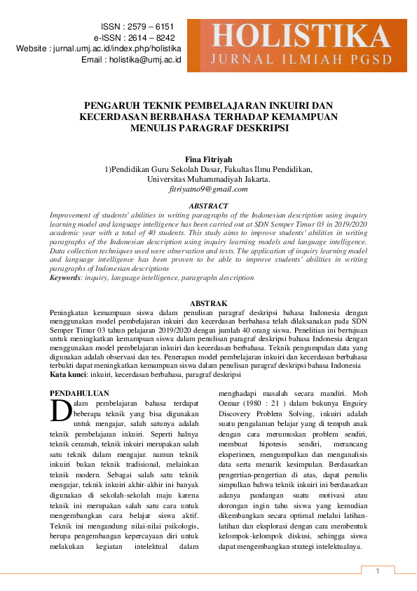 (PDF) Pengaruh Teknik Pembelajaran Inkuiri Dan Kecerdasan Berbahasa ...