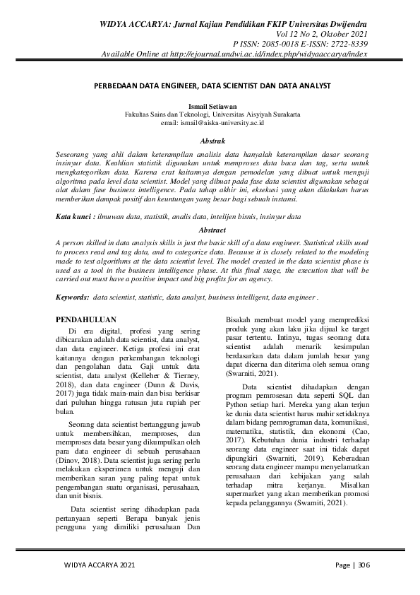 (PDF) Perbedaan Data Engineer, Data Scientist Dan Data Analyst