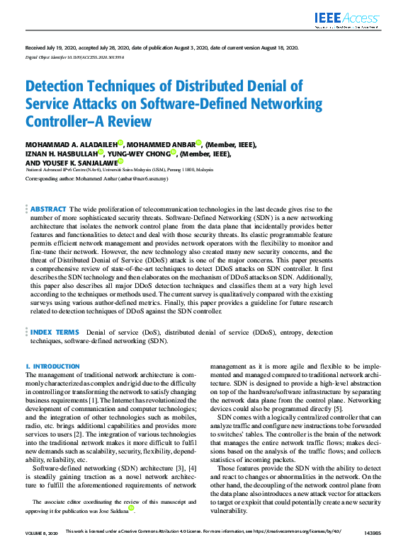 Pdf Detection Techniques Of Distributed Denial Of Service Attacks On