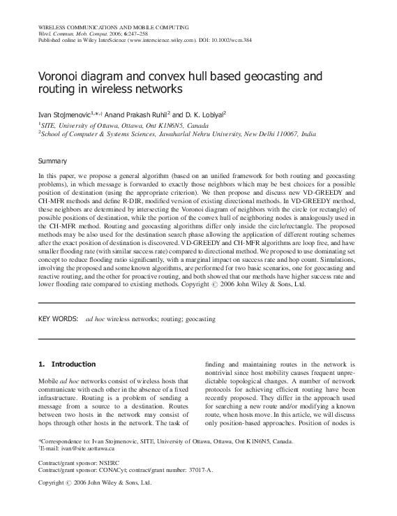 (PDF) Voronoi diagram and convex hull based geocasting and routing in ...
