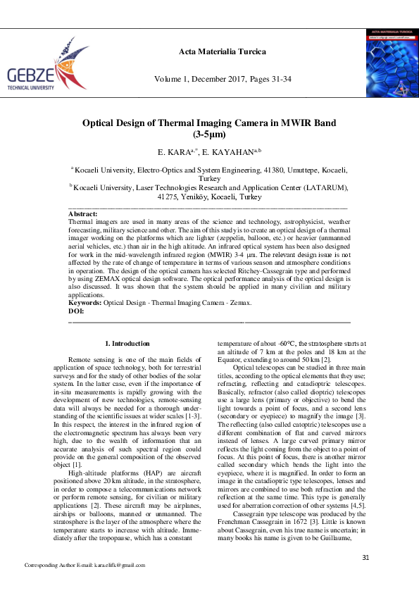 (PDF) Optical Design of Thermal Imaging Camera in MWIR Band (3—5μm)