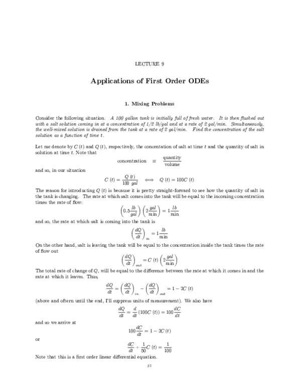 (PDF) Applications of First-Order ODEs