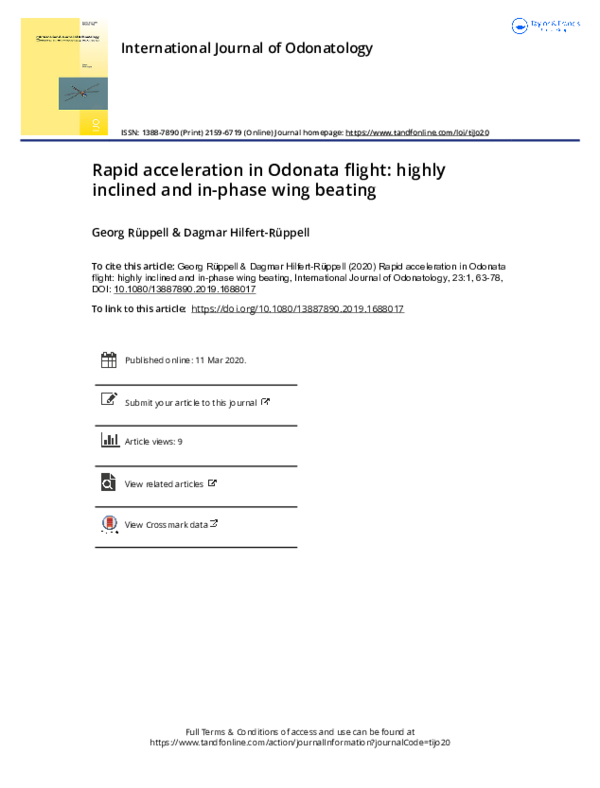 (PDF) Rapid acceleration in Odonata flight: highly inclined and in ...