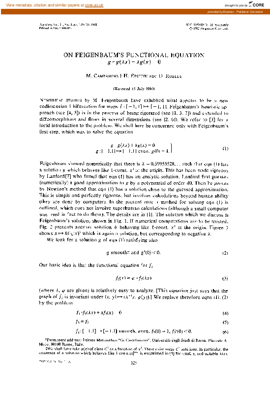 (PDF) On Feigenbaum's functional equation g ∘ g(λx) + λg(x) = 0