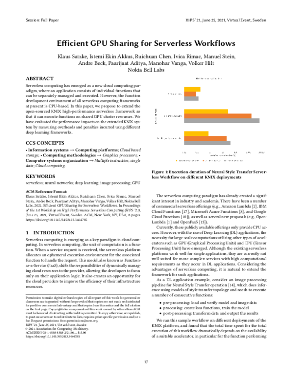 Efficient GPU Sharing for Serverless Workflows