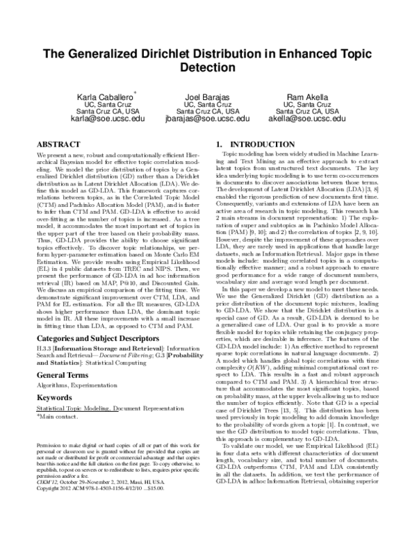 Pdf The Generalized Dirichlet Distribution In Enhanced Topic Detection