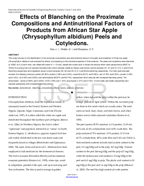 (PDF) Effects of Blanching on the Proximate Compositions and ...