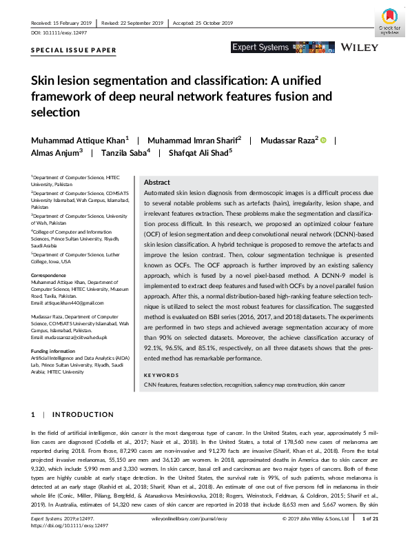Pdf Skin Lesion Segmentation And Classification A Unified Framework Of Deep Neural Network