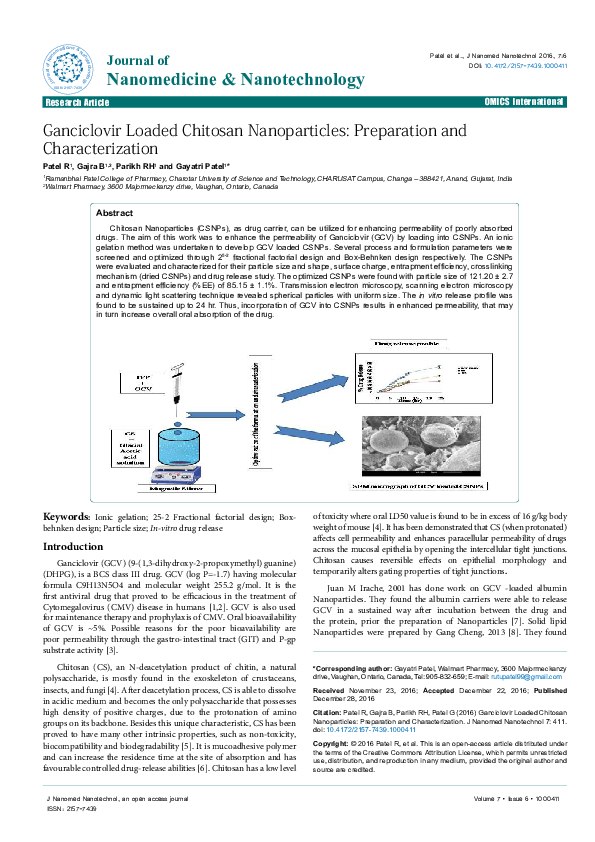 (PDF) Ganciclovir Loaded Chitosan Nanoparticles: Preparation and Characterization
