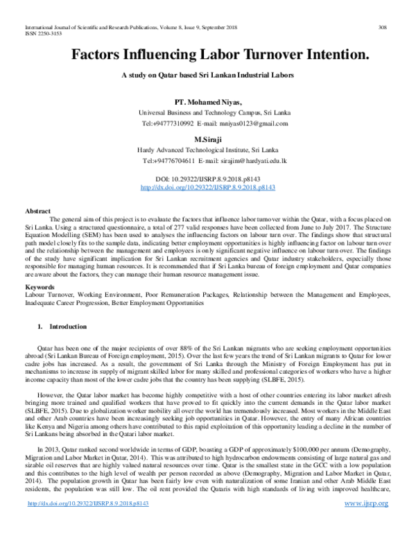 (PDF) Factors Influencing Labor Turnover Intention