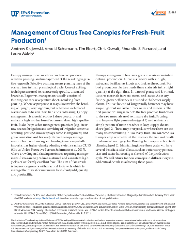 (PDF) Management of Citrus Tree Canopies for Fresh-Fruit Production