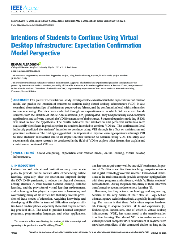 (PDF) Intentions of Students to Continue Using Virtual Desktop ...
