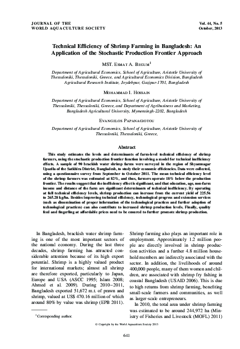(PDF) Technical Efficiency of Shrimp Farming in Bangladesh: An Application of the Stochastic ...