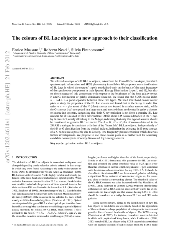 (PDF) The colours of BL Lac objects: a new approach to their classification
