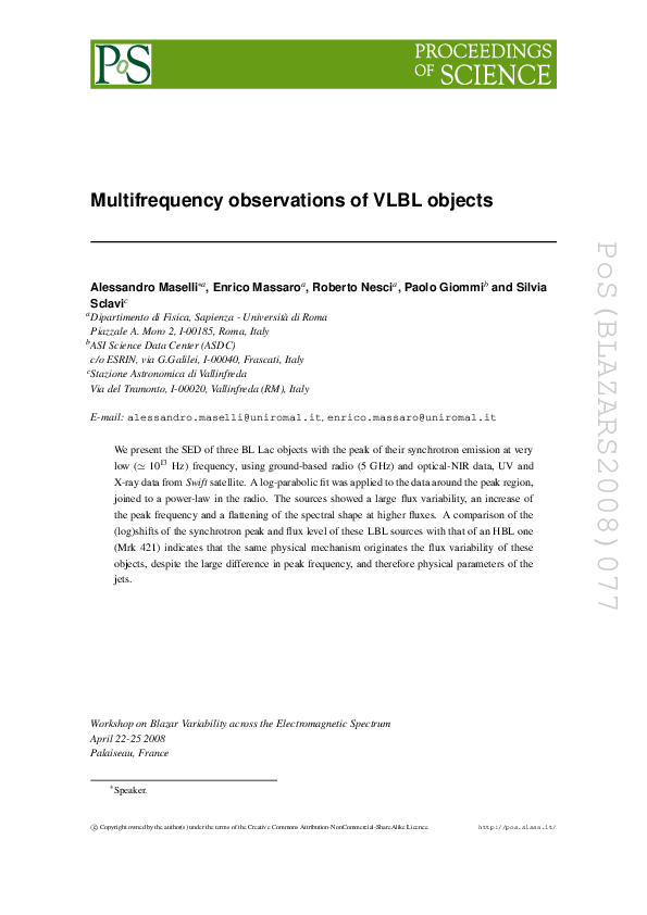 (PDF) Multifrequency observation of VLBL objects