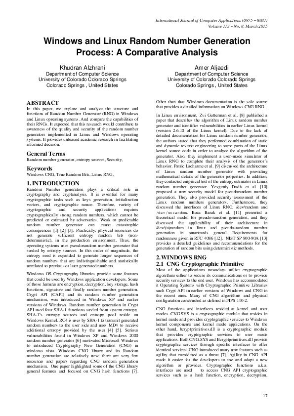 (PDF) Windows and Linux Random Number Generation Process: A Comparative ...
